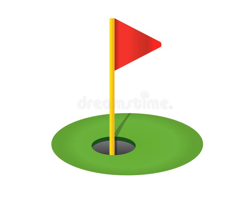 REd Triangular Golf Flag and Hole Icon with Green Field Stock ...