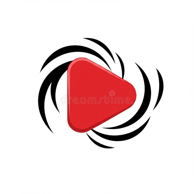 Red Triangular Play Button Centered, Surrounded by Curved Black Swirl ...