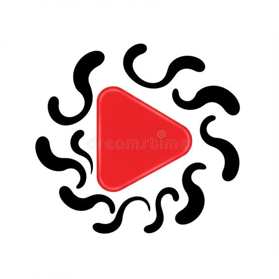 Red Triangular Play Button Surrounded by Stylized Black Swirl Shapes on ...