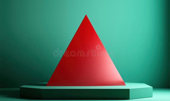 Red Triangular Pyramid on Teal Pedestal, Minimalistic Design, Soft ...