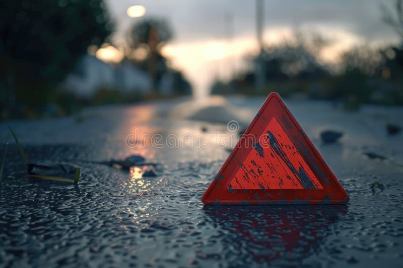 A Red Triangular Sign on the Side of a Road, Suitable for Traffic and ...