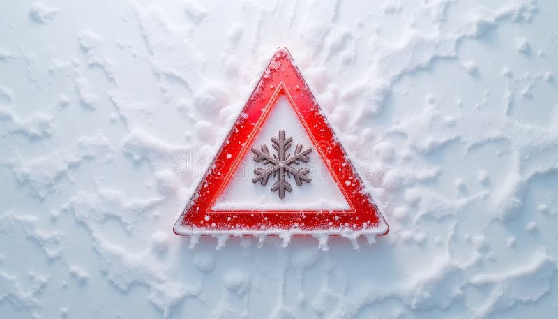 Red Snow Warning Sign in Icy Conditions, Highlighting Winter Safety ...