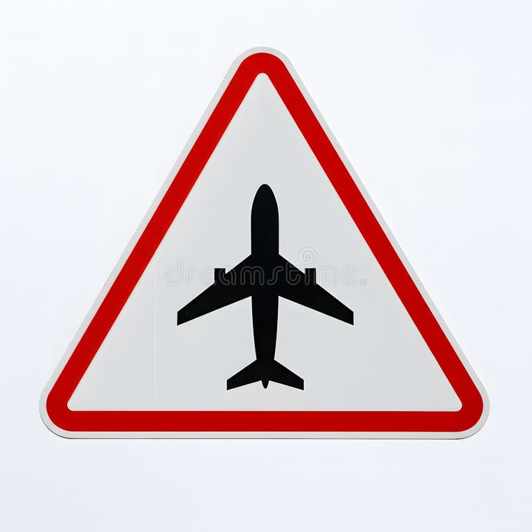 Red Triangular Warning Sign with Airplane Symbol Stock Illustration ...