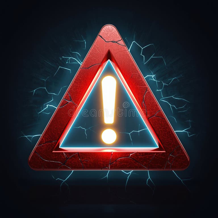 Red Triangular Warning Sign with Glowing Exclamation Mark and Cracked ...