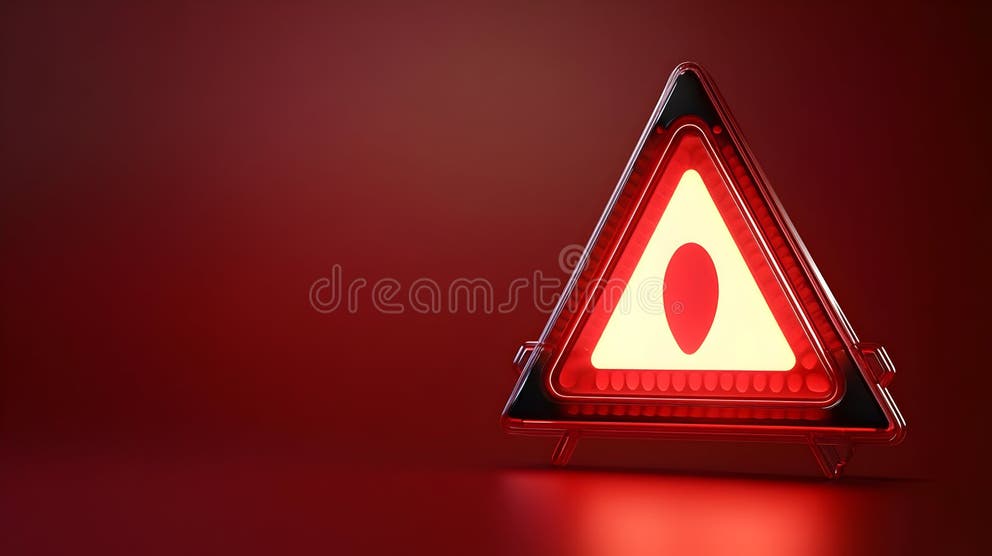 Red Triangular Warning Sign with a Reflective Surface Stands on the ...