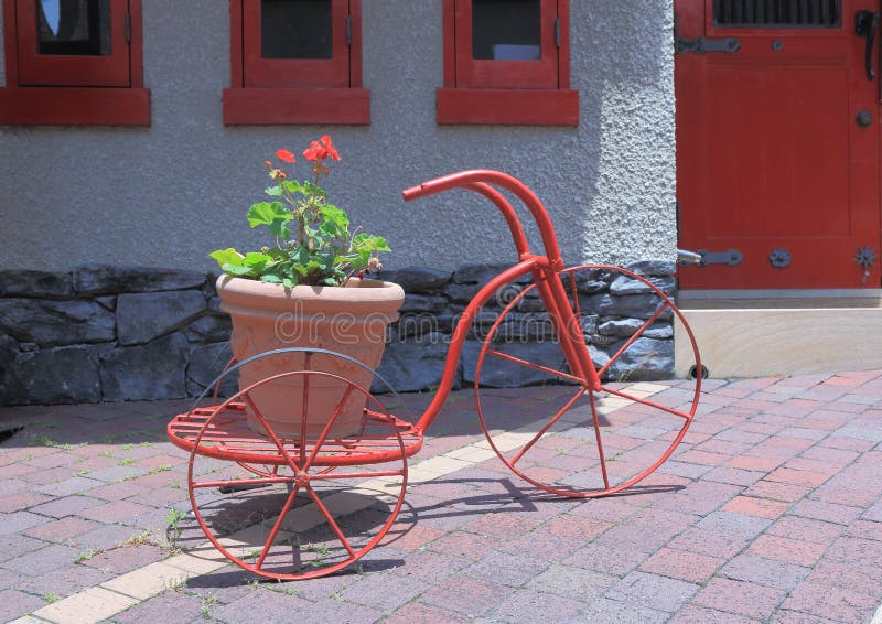 Red Tricycle with Flower Pot Stock Photo - Image of destination, travel ...