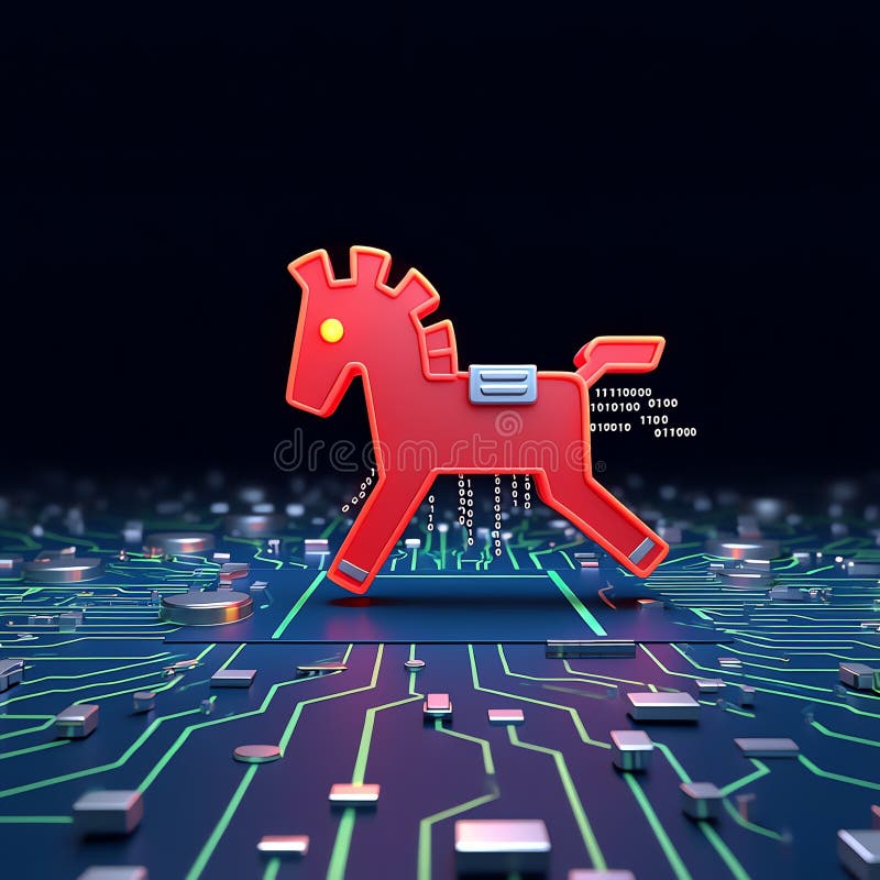 Red Trojan Horse Malware Icon on Computer Circuit Board Stock ...