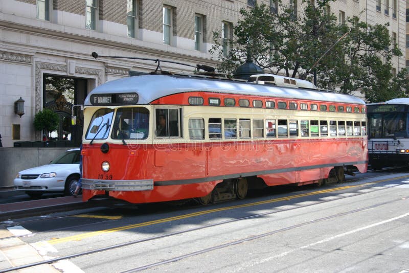 Red Trolley in San Francisco Stock Image - Image of windows, public ...