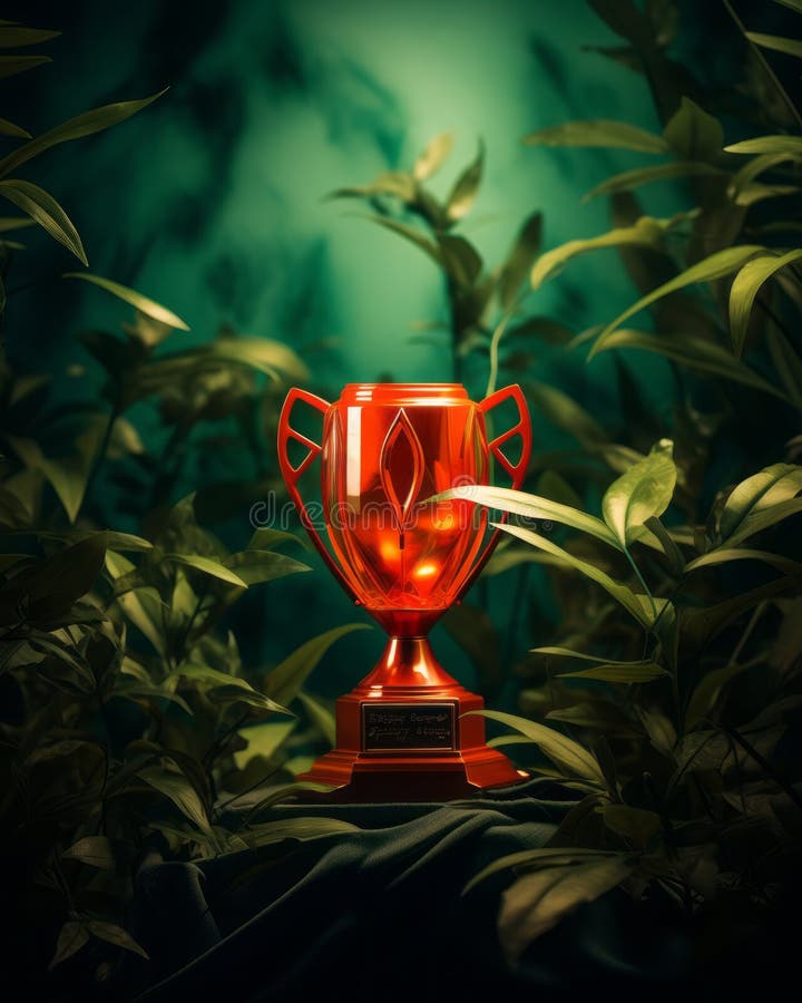 A Red Trophy Sits in the Middle of Some Plants Stock Illustration ...