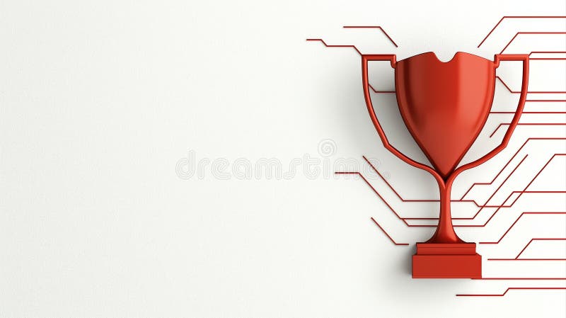 Red Trophy on White Background with Digital Circuit Patterns ...