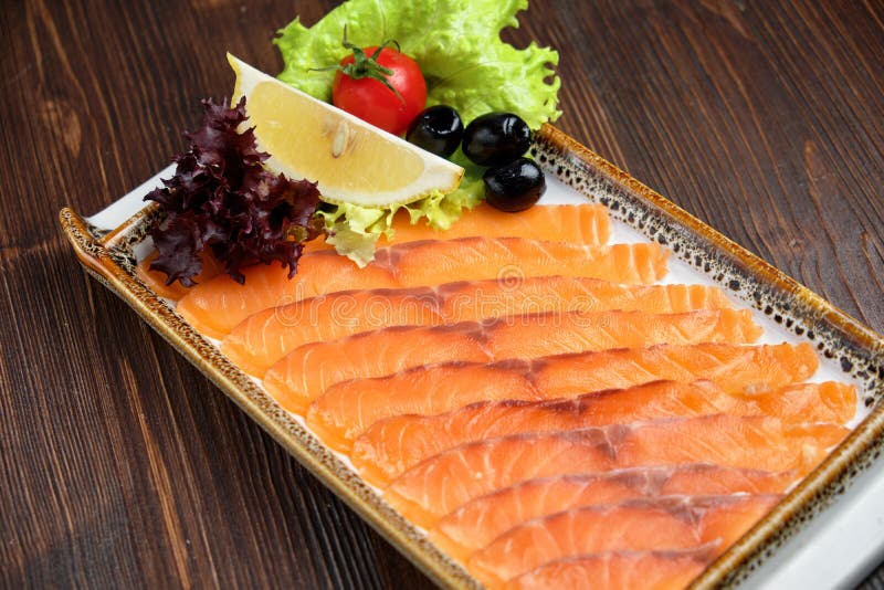 Red Trout Fish Sliced. Restaurant Menu Stock Photo - Image of salmon ...