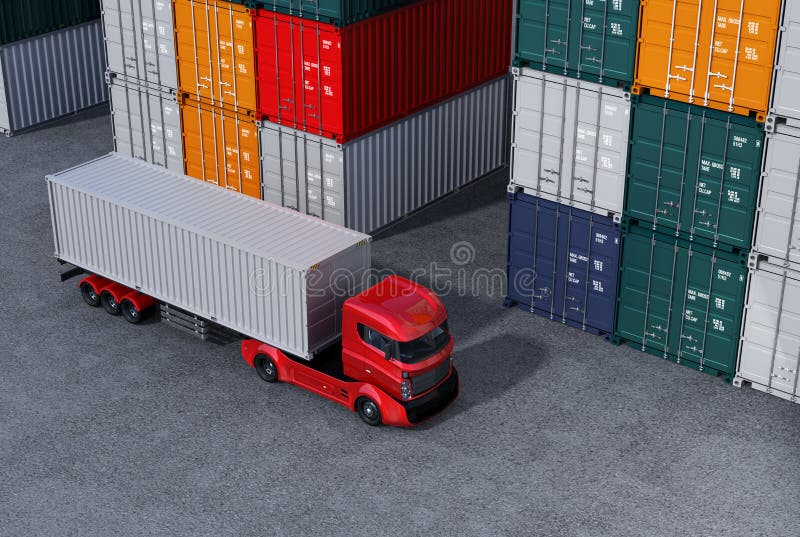 Red Truck in Container Port Stock Illustration - Illustration of ...