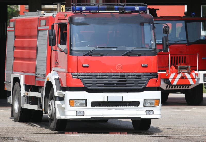 Red Truck Fire Engines Firefighters Stock Photo - Image of fireman ...