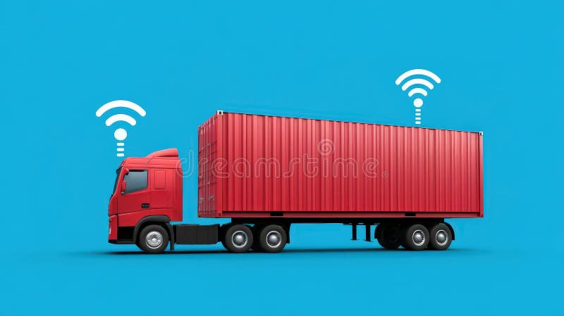 A Red Truck with Shipping Container and Wireless Signals, Symbolizing ...
