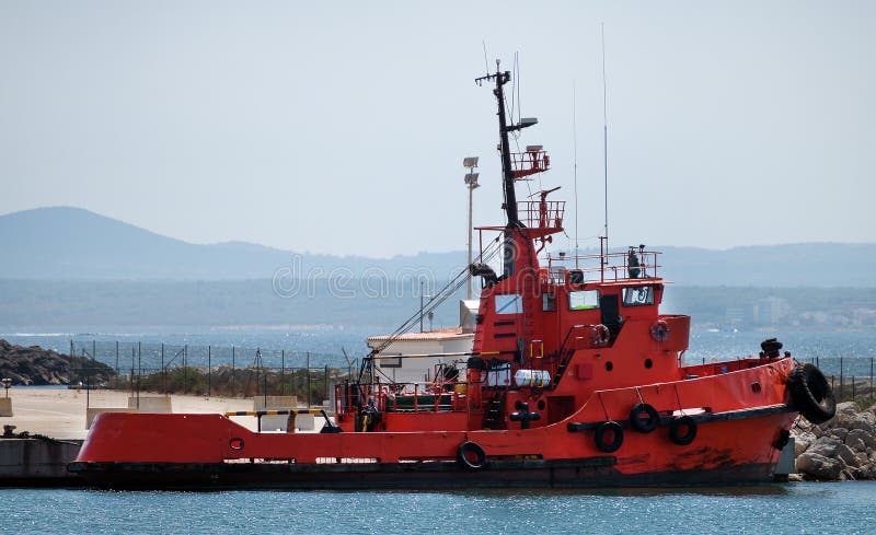 Red tugboat. stock photo. Image of moored, harbor, marine - 81396300