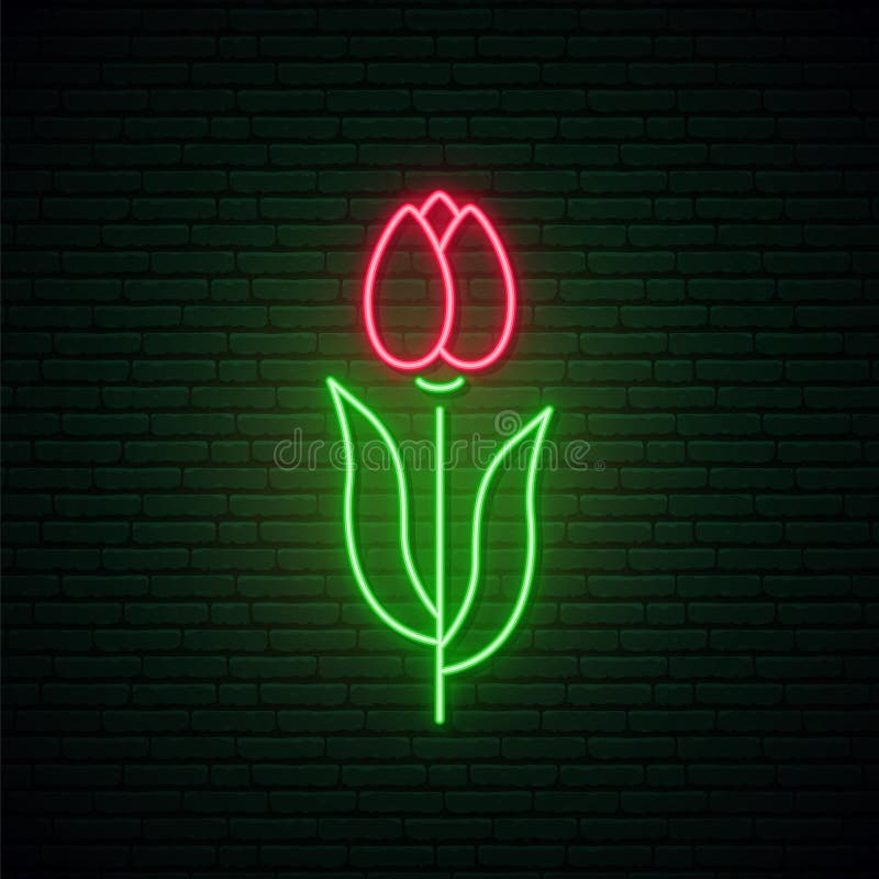 Red Tulip Flower Neon Sign. Stock Vector - Illustration of bouquet ...