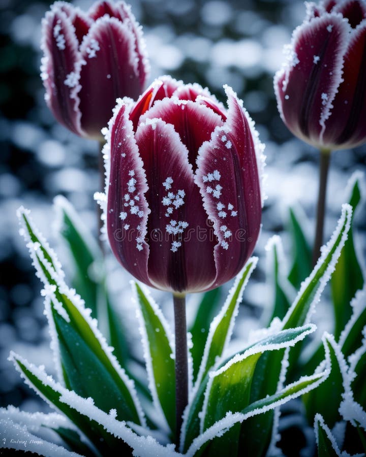 Red Tulip in Snow stock illustration. Illustration of nature - 323719160