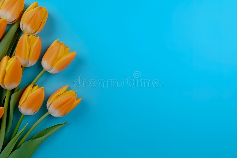 Red Tulips on Blue Background. Red Flowers on Blue Background, Fresh ...