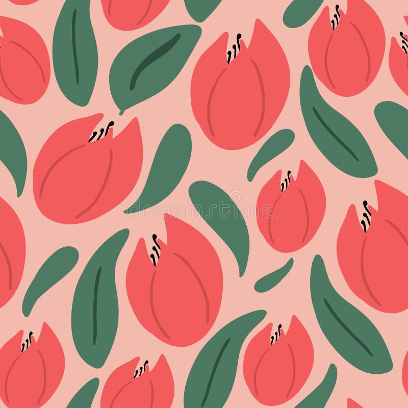 Red Tulips Flat Design Seamless Pattern Stock Vector - Illustration of ...