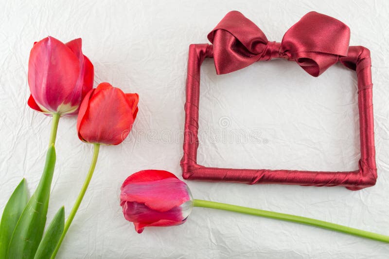 Red Tulips on a Silk Fabric Stock Image - Image of green, natural: 70207995