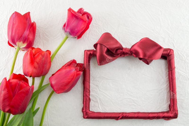 Red Tulips on a Silk Fabric Stock Image - Image of petal, beautiful ...