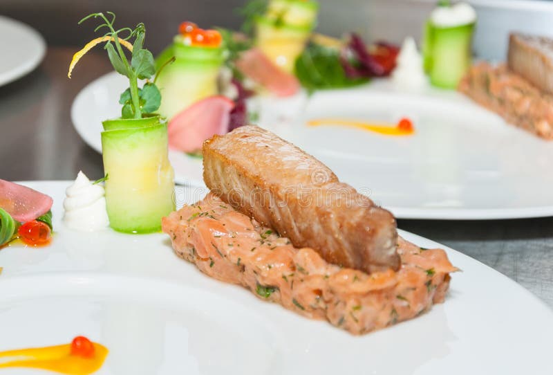 Red tuna and salmon tartar stock photo. Image of food - 50375770