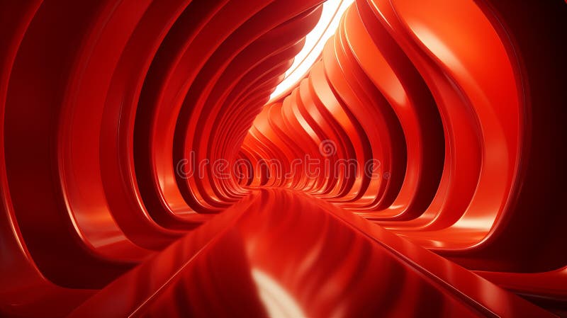 A Red Tunnel with Curved Walls and a Light at the End Stock ...