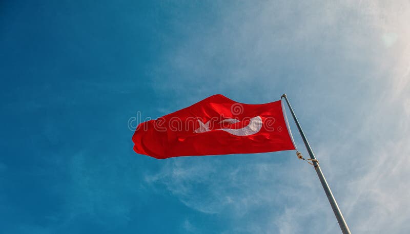 Red Turkish Flag Against Blue Sky Stock Photo - Image of waving ...