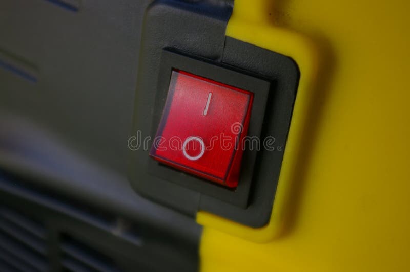 Red Turn on Off Power Button. Toggle Switch Button on a Yellow and ...