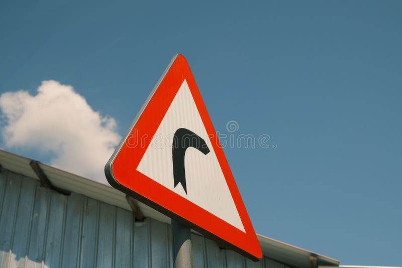 Red Turn Right Street Sign with Blue Sky and Clouds Stock Photo - Image ...