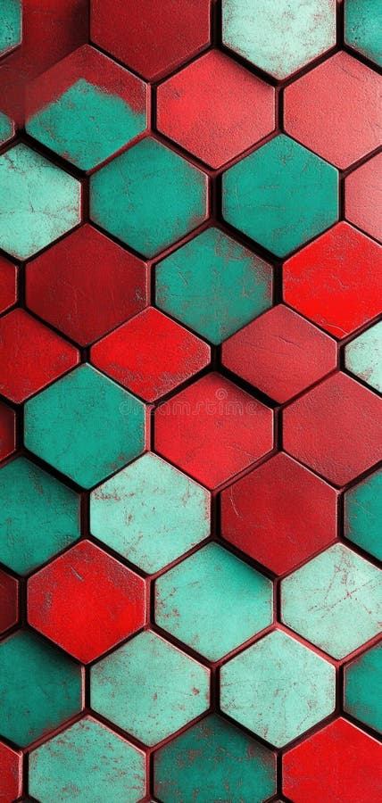 Red and Turquoise Hexagonal Tile Pattern with Minimalist Design for ...