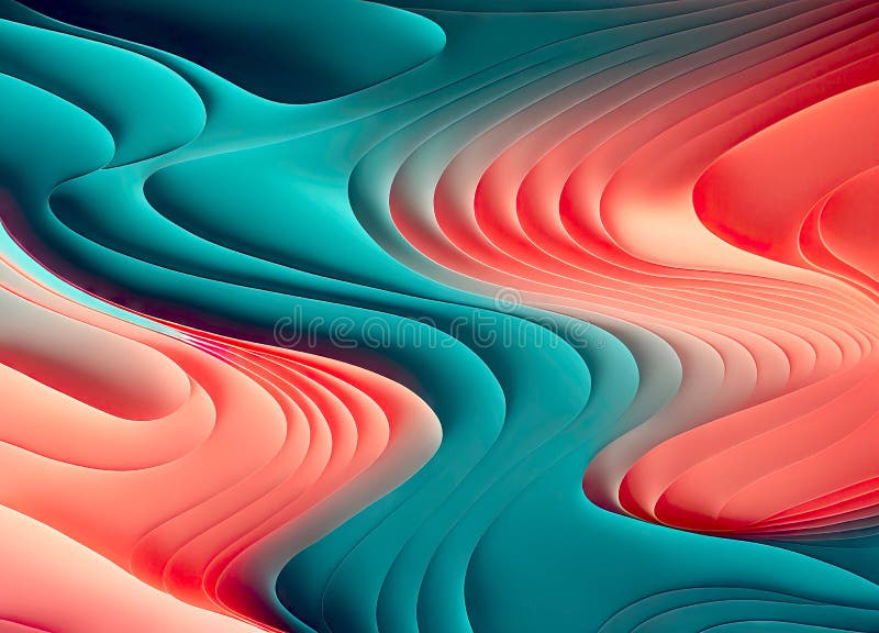 Red and Turquoise Silky Smooth Abstract Waves Folded Stock Illustration ...