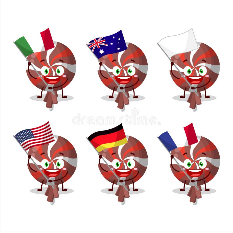 Red Twirl Lolipop Wrapped Cartoon Character Bring the Flags of Various ... Red Twirl Lolipop Wrapped Cartoon Character Bring the Flags of Various ...