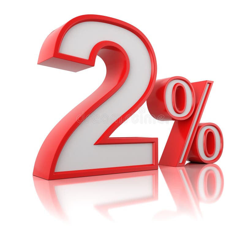 Red Two Percent on White Reflective Background. 3d Rendering ...