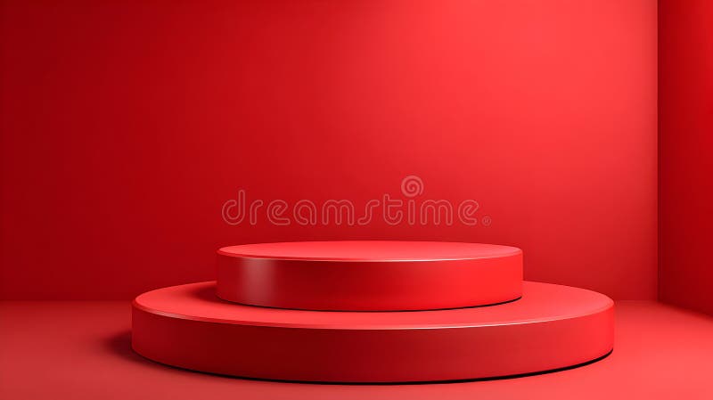 Red Two Tiered Cylindrical Platform on Red Backdrop with Soft Studio ...