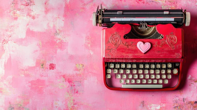A Red Typewriter with a Heart on it Stock Illustration - Illustration ...
