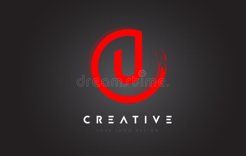 Red U Circular Letter Logo with Circle Brush Design and Black ...
