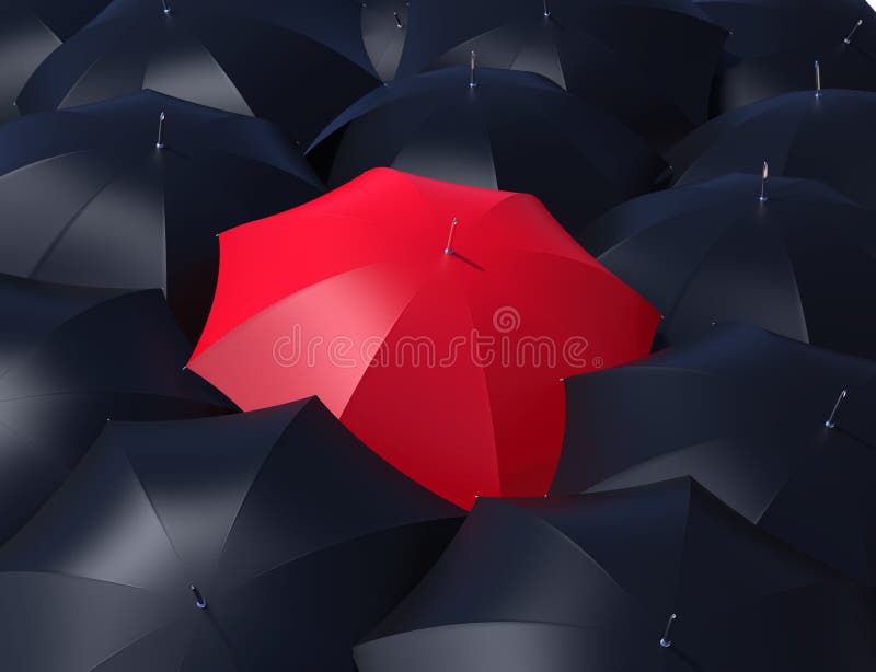 Red Umbrella and Blacks Umbrellas. Stock Illustration - Illustration of ...