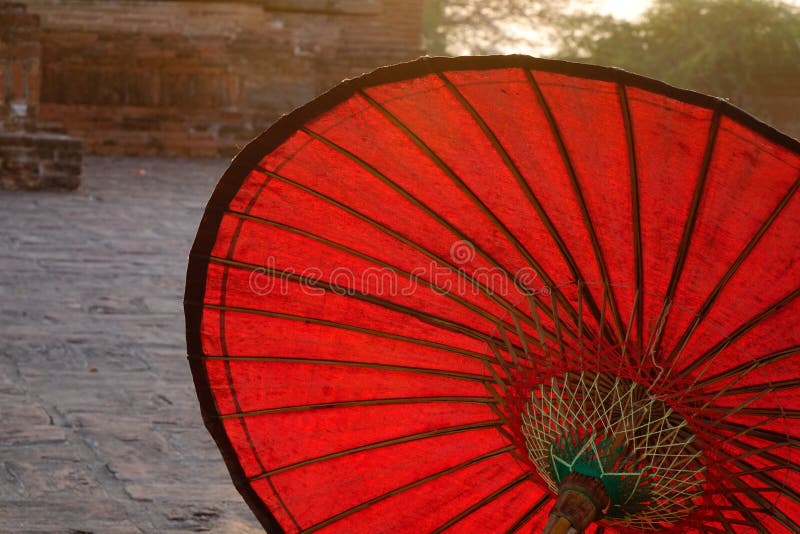 A Red Umbrella at Buddhist Temple Stock Photo - Image of history ...