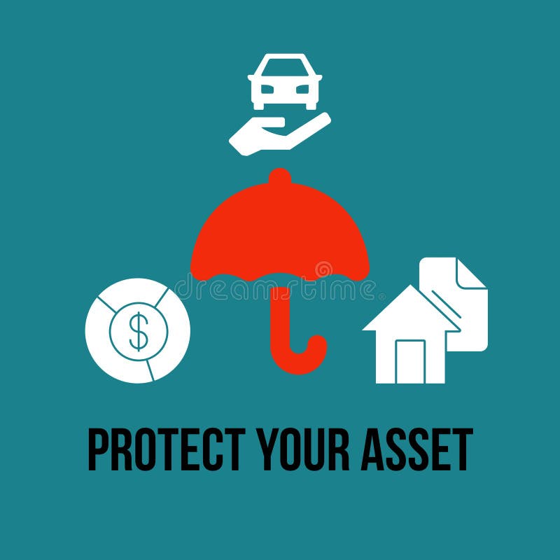 Red Umbrella Covered Asset with Text PROTECT YOUR ASSET. Stock ...