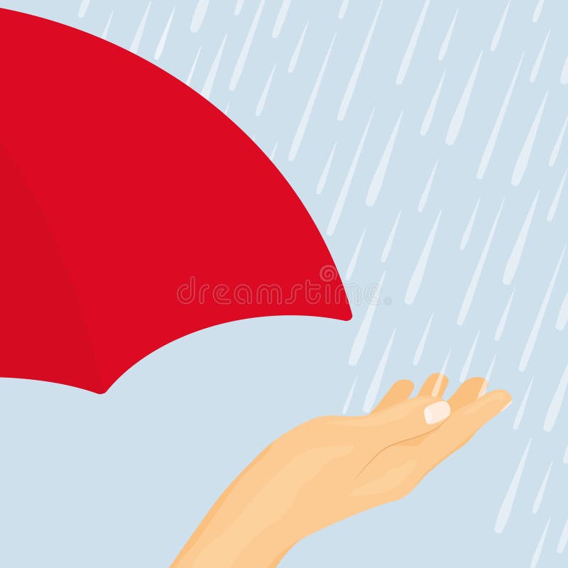 Red Umbrella and Hand Catching Water Drops during Rainy Day Stock ...