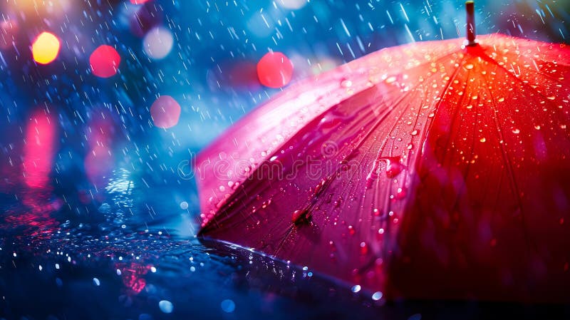 A Red Umbrella is Sitting in the Rain Stock Photo - Image of rainy ...