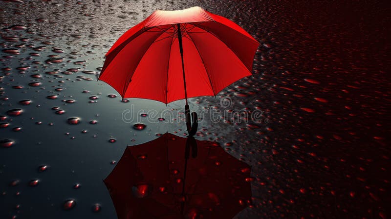 A Red Umbrella Sitting on Top of a Puddle of Water Stock Photo - Image ...