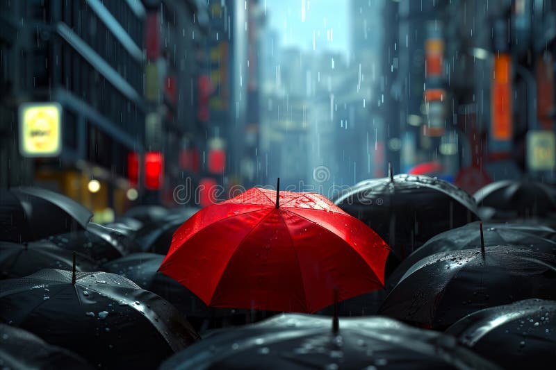 A Red Umbrella is Standing Out in the Crowd Stock Image - Image of ...