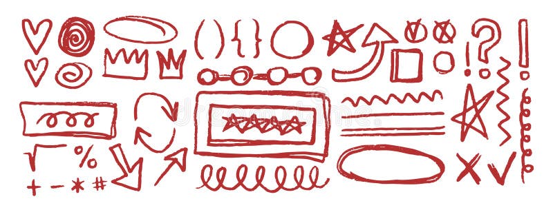 Red Underline Doodle Pencil Hand Drawn Elements Set. Grunge Line ...