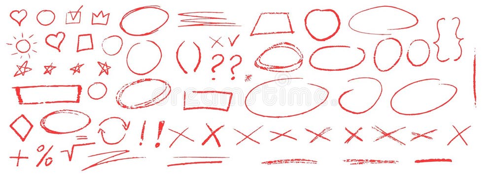 Red Underline Pencil Hand Drawn Various Ellipses, Punctuation Marks ...