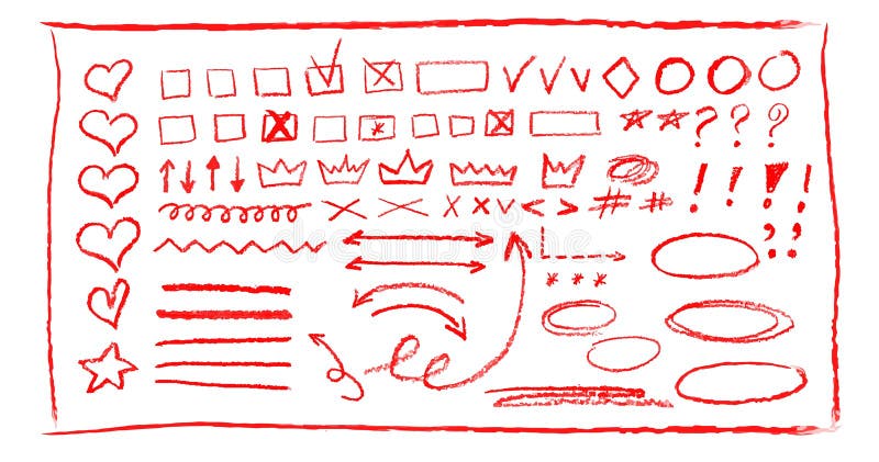Red Underline Pencil Hand Drawn Various Ellipses, Punctuation Marks ...
