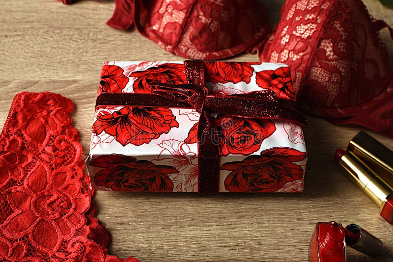 Red Underwear and Gift Box. Stock Image - Image of couple, lover: 206918767