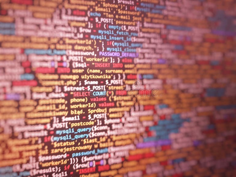 Red Unique Background. Programming PHP on Laptop Computer Screen ...