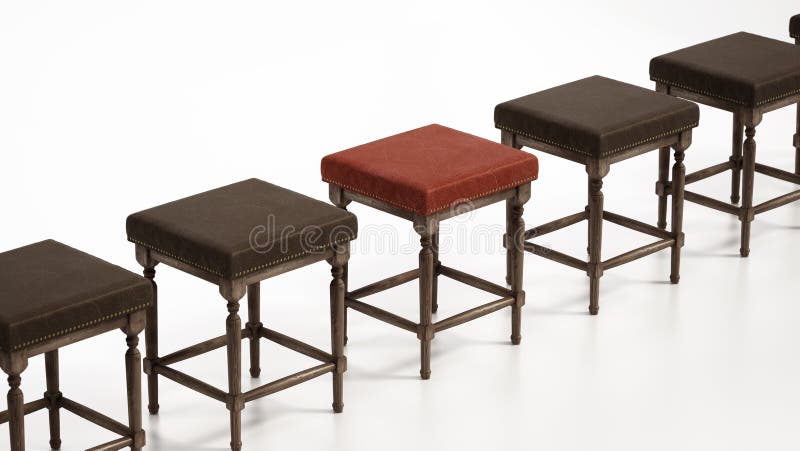 Red Unique Vintage Stool Standing Out from the Crowd. 3D Illustration ...